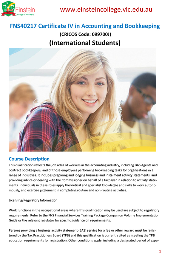 FNS40217 CERTIFICATE IV IN ACCOUNTING AND BOOKEEPING